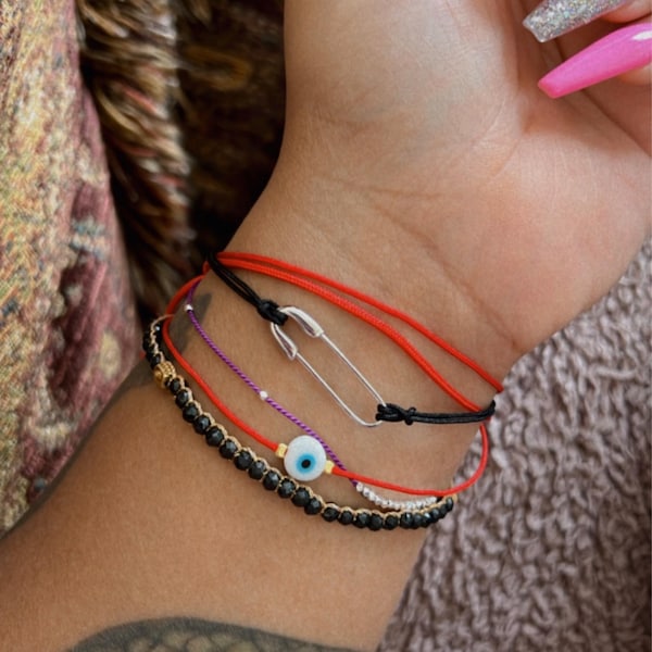 925 Safety Pin, Red String Bracelet, Paper Clip Bracelet, Minimal Gold ...