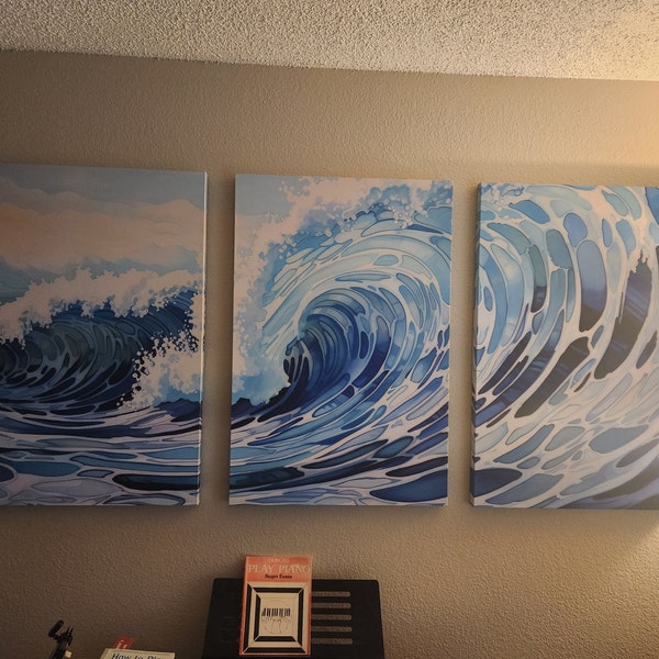 Ocean Wave Triptych Wall Art, Modern Coastal Set of 3 - Etsy