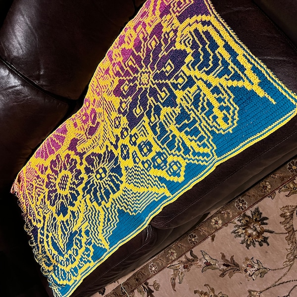 Flower Doodles Overlay Mosaic and Interlocking Filet, DIGITAL PATTERN ...