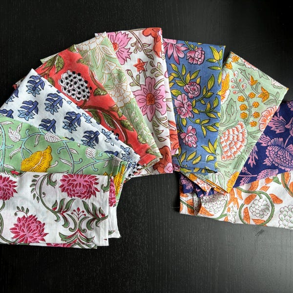 Assorted Napkin Set, 50 Pack of Hand Block Printed Napkins, Bohemian ...