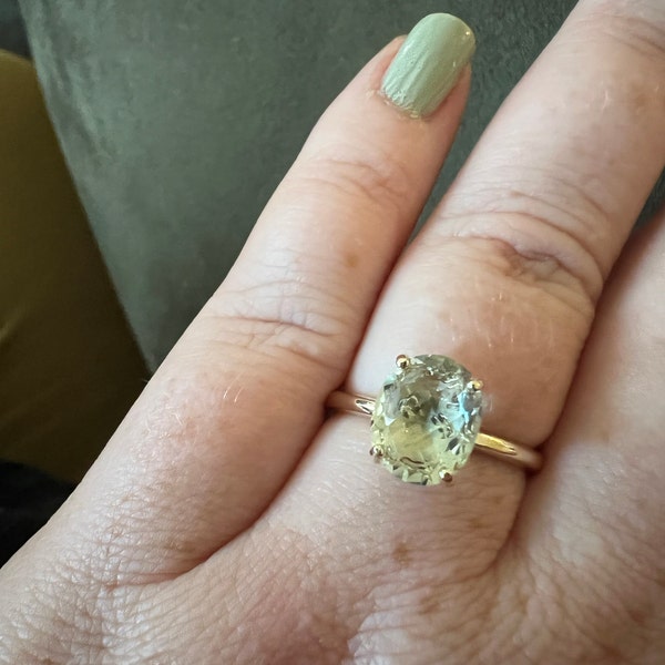 14k Gold Prasiolite Ring, Green Amethyst Ring, 3.00ct. Oval Ring, Prasiolite Solitaire Ring ...