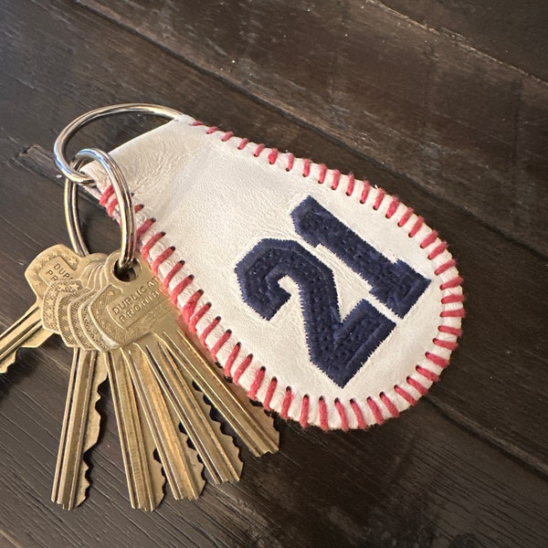 Custom Leather Embroidered Baseball Key Ring - Etsy