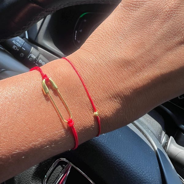 925 Safety Pin, Red String Bracelet, Paper Clip Bracelet, Minimal Gold ...