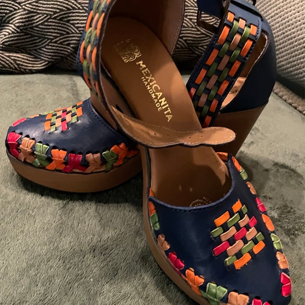 Azul High Heels/mexican Heels/mexican Huaraches//huarache Sandal ...