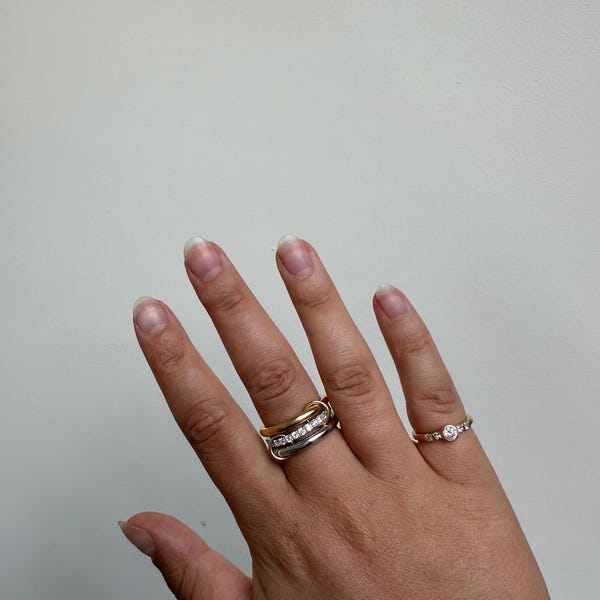14K Gold and White Gold Multi Link Connected Ring, Stacking Rings With ...