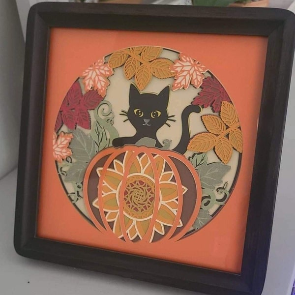Fall Cat Shadow Box Svg, Fall Shadow Box Svg, Fall Shadow Box, Cat Svg ...