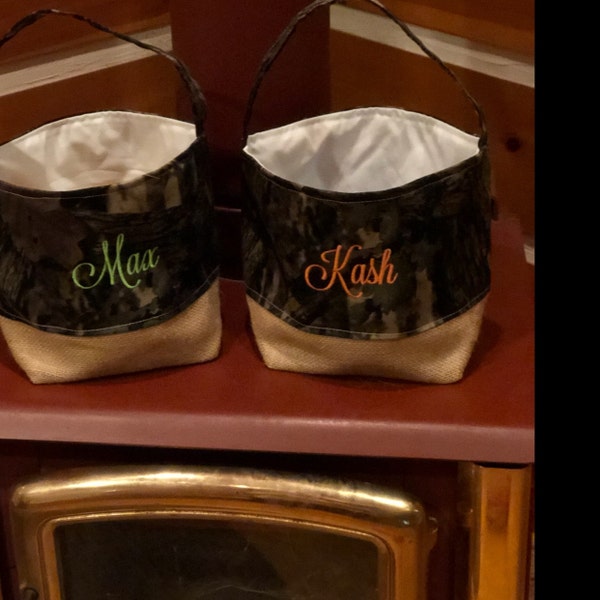 Personalized Camo Easter Basket, Embroidered Name Tote, Handmade Kids ...