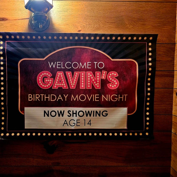 Movie Night Birthday Party Signs, Birthday Custom Sign, Vinyl Banner ...