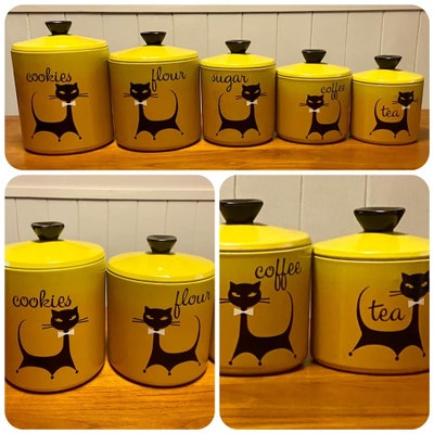 Vinyl DECALS Atomic Kitty Cat Kitchen Canister Cake Bread Vintage ...