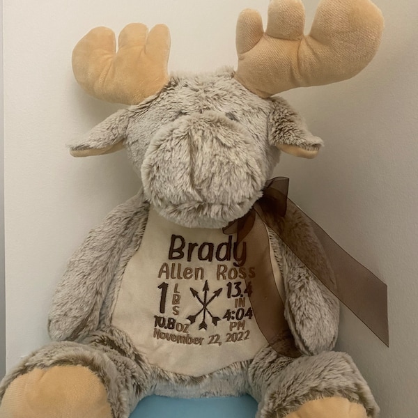 Personalized Moose Plushie • Birth Announcement Stuffed Animal ...
