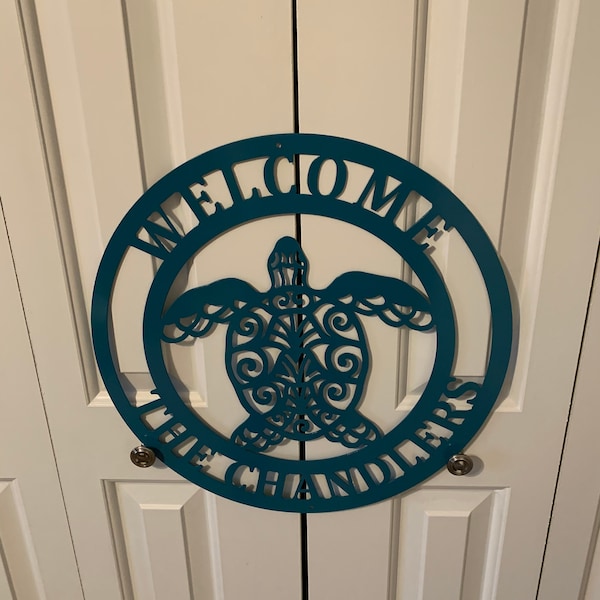 Personalized Sea Turtle Sign, Beach House Decor, Powder Coated, Metal ...