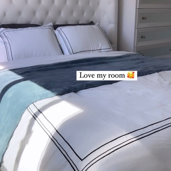 500 Thread Count White Cotton Sateen Hotel Stitch Duvet Cover Set ...