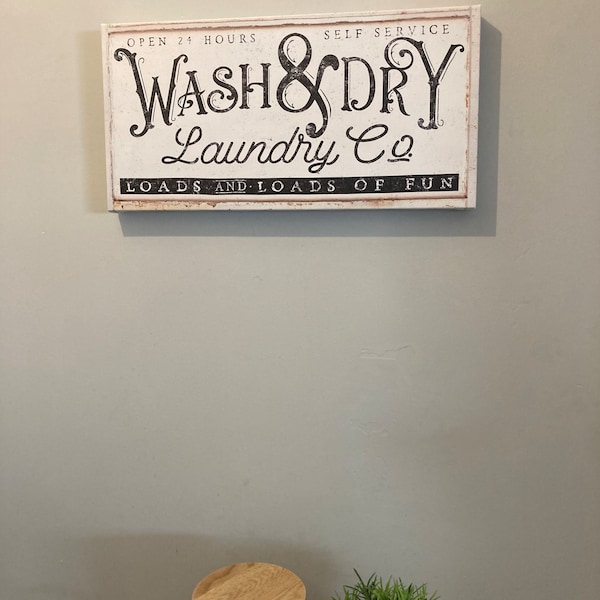 Modern Farmhouse Wall Decor Laundry Sign Wash & Dry Rustic Chic Self ...
