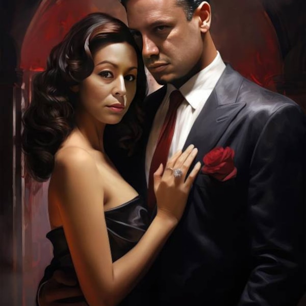 Custom Mafia Couple Portrait: Personalized Art Deco Style Wall Decor ...