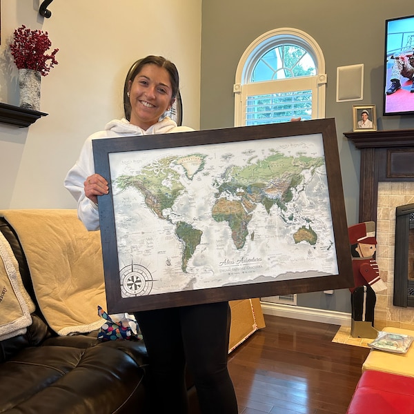 Nautilus World Map Push Pin, World Map Wall Art With USA National Parks ...