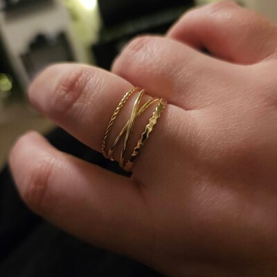 14k Gold Hexagon Stacking Ring, Solid Gold Bezel Wedding Ring, Womens Dainty Stackable Ring ...