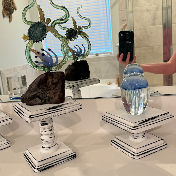 Distressed Decorative Wood / Glass Riser Rustic Country Farmhouse ...