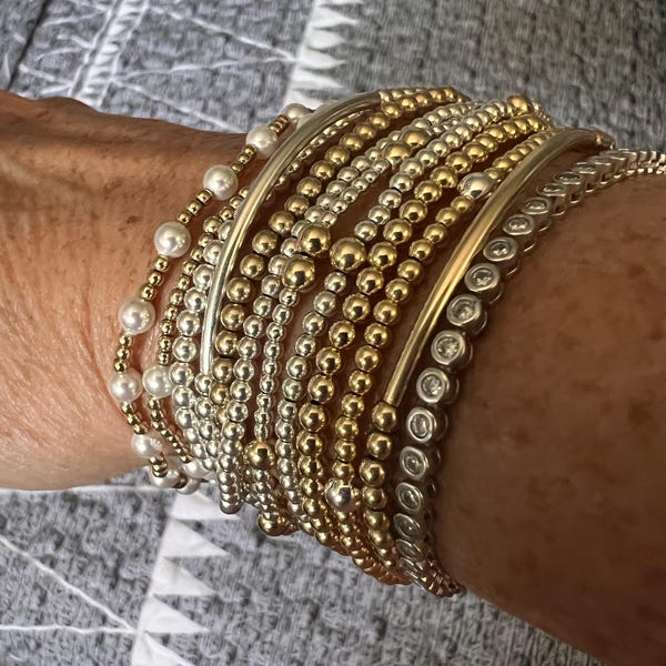 Gold Bead Bracelet Silver Bead Bracelet Gift Stack| Gold Bead Bracelet ...