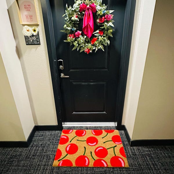 Cherry Coir Doormat, Colorful Fruit Welcome Mat for Spring and Summer ...