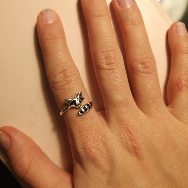Sterling Silver Raccoon Ring 925 Animal Ring Raccoon Jewelry Cute ...
