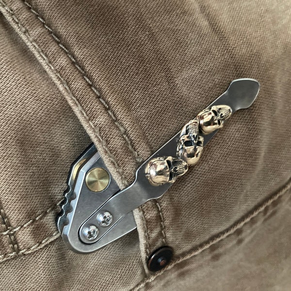 Handmade Titanium Clip With 3 Bronze Skull - Etsy