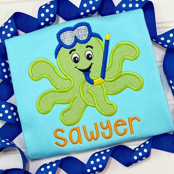 Octopus Scuba Applique Machine Embroidery Design Snorkle Snorkling Boy ...