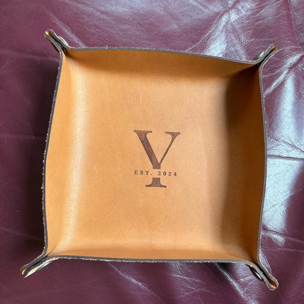 Monogrammed Catch All Tray Brown | Handmade Real Leather Personalized ...