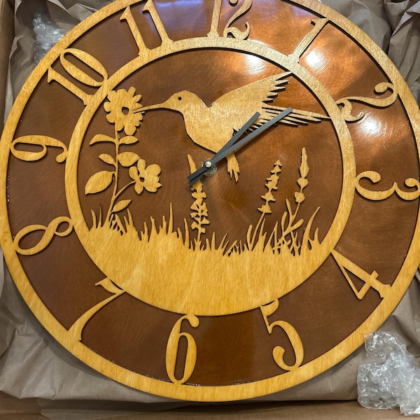 Tableau Sun Clock, Sunburst Wall Clock With Wood Face Mounted on Rusted ...