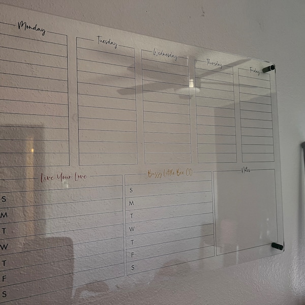Personalized Acrylic Weekly Calendar - Large Wall Calendar - Acrylic ...