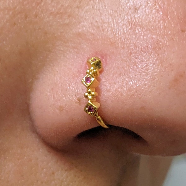 20G Floral Ruby Bendable Hoop Cartilage, Gold Helix Hoop Earring, Hoop ...