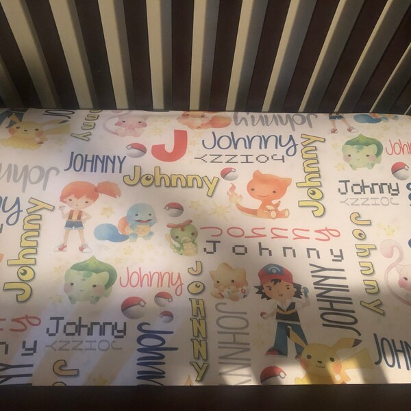 Personalized Crib Sheet - Gaming Crib Sheet - Personalized Poke Mon ...