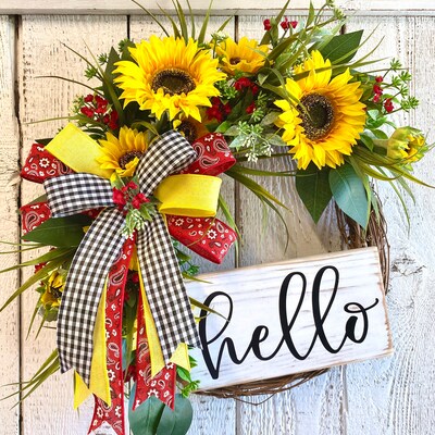 Hello Wreath Sign Farmhouse Sign Wooden Wall Sign Everyday - Etsy