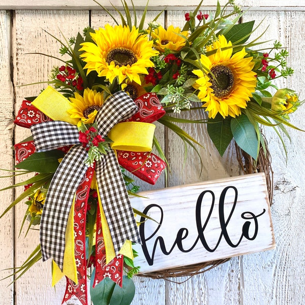 Hello Wreath Sign, Farmhouse Sign, Wooden Wall Sign, Everyday Sign ...