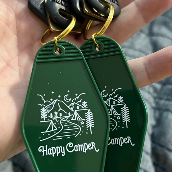 Happy Camper Vintage Motel Green Keychain Camping Keychain - Etsy