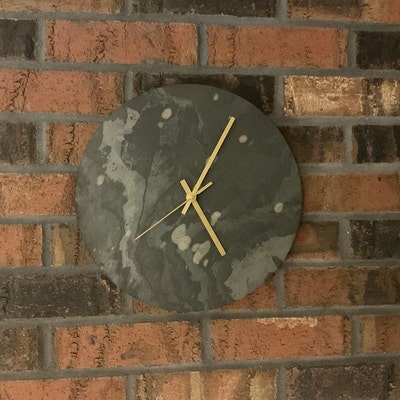 Modern Round Wall Clock With Stone and Wood Texture, Silent Movement ...