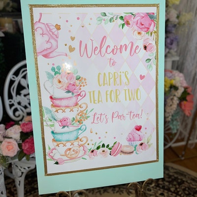 Editable Birthday Tea Party Welcome Sign Birthday Par-tea Floral Pink ...