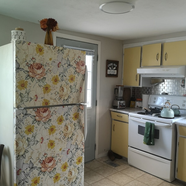 Boho Fridge Wrap Vintage Floral Refrigerator Wrap Vinyl Side by Side ...