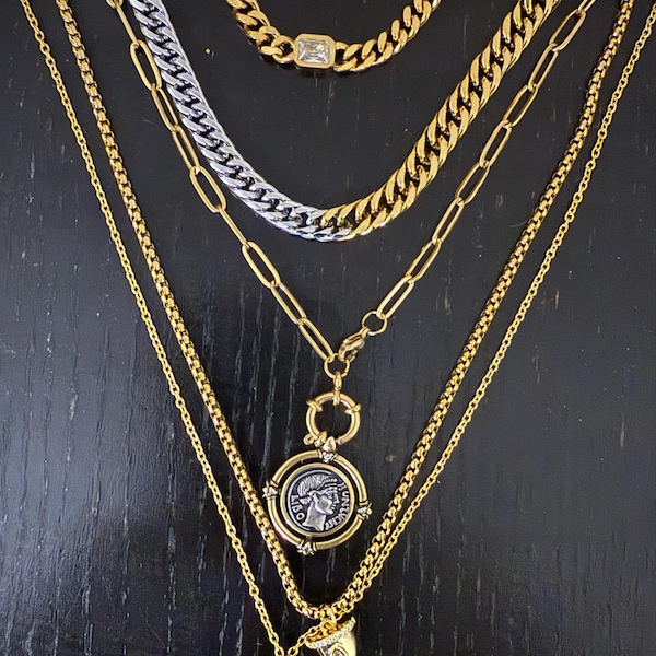 Layered Mixed Chain Necklace Set, Gold Multi Layer Necklace, Mixed ...