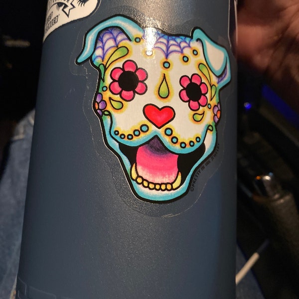 Smiling Pit Bull Sticker Day of Dead Happy Sugar Skull Dog Clear Vinyl ...