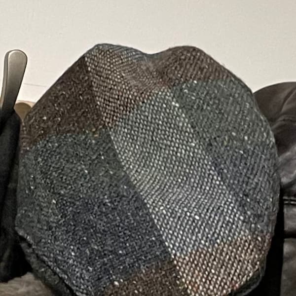 Traditional Irish Donegal Tweed Flat Cap - Green Brown Block Check - 100% Wool - Padded With ...
