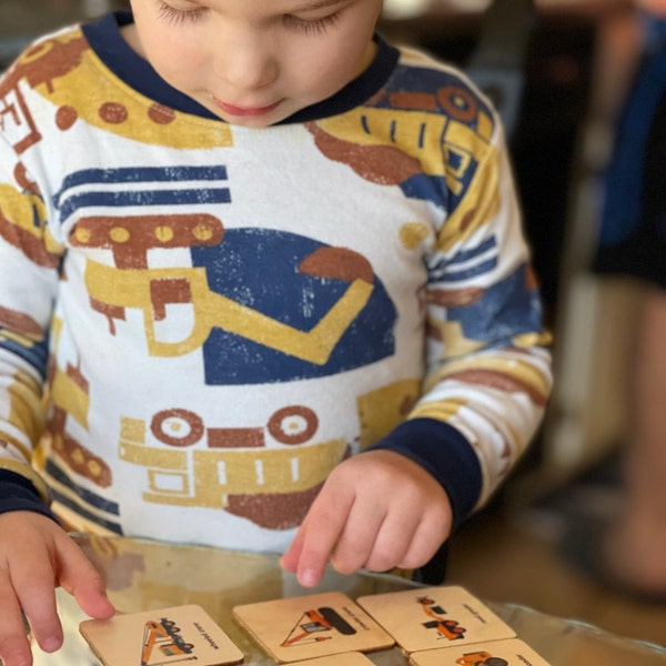 Montessori Wooden Construction Truck Car Memory Game/ Homeschool ...