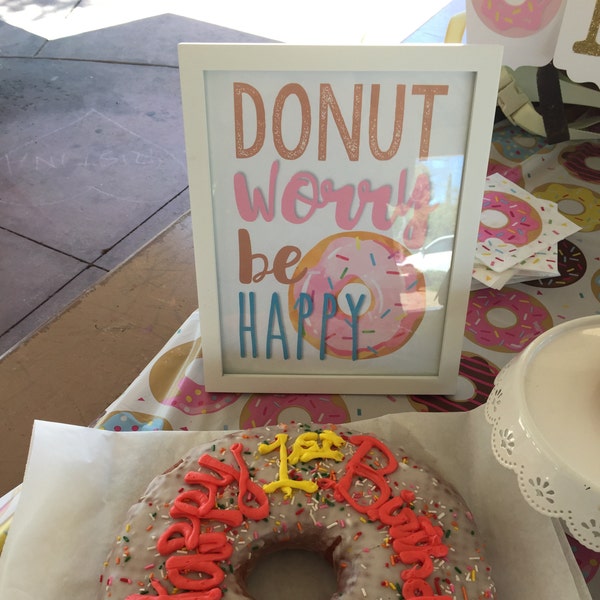 Donut Worry Be Happy/ Doughnut Party Pun Word Art/ Printable/ First ...