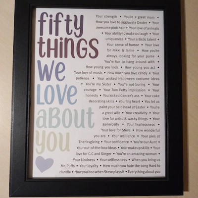 50 THINGS We Love About You 50th Birthday Gift for Her Sister 50th Wife ...