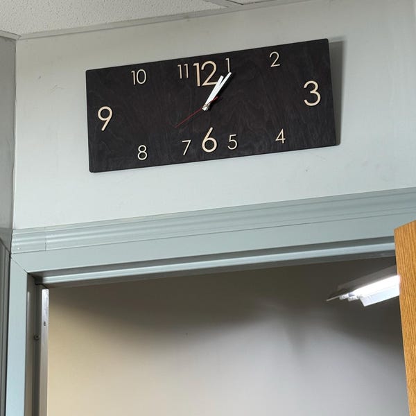 Rectangle Wooden Wall Clock Modern, Mid Century Large Horizontal Wall ...