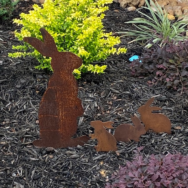 Rusty Metal Rabbits / Garden Ornament / Rabbit Art / Rabbit Gift ...
