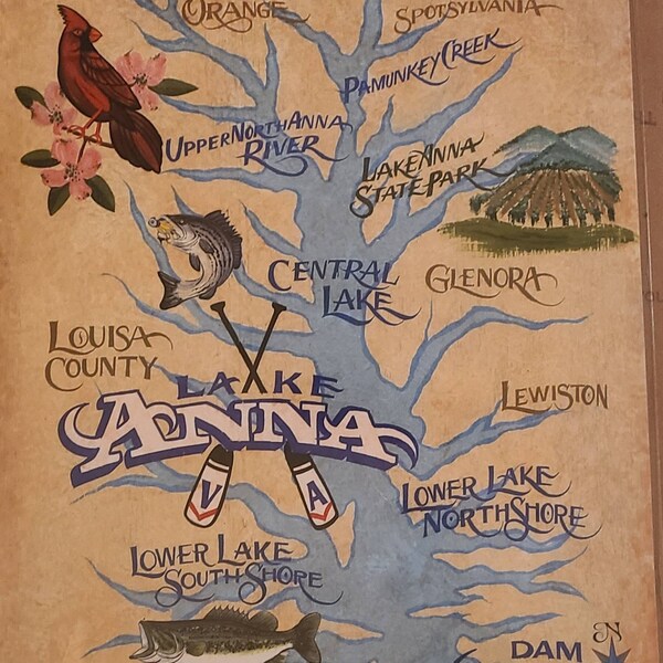 Lake Anna Virginia Map Art Print | Boho Colored Art | Old Dominion ...