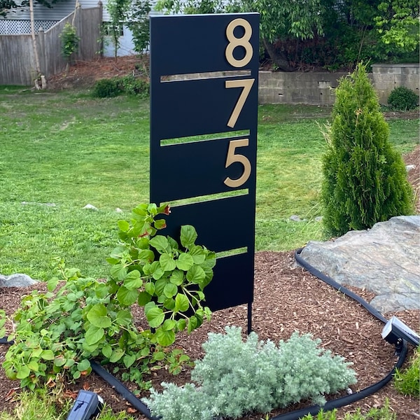 Enfield XL Address Yard Sign: 6" Aluminum Numbers, Vertical Yard Plaque ...