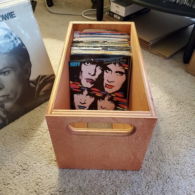 45 RPM 16 1/2 Deep Vinyl Record Storage and Display Crate Natural ...