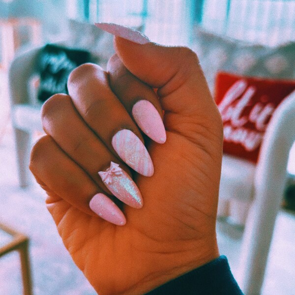 Red Peppermint Candy Cane Christmas Press on Nails 3D Charm Winter ...