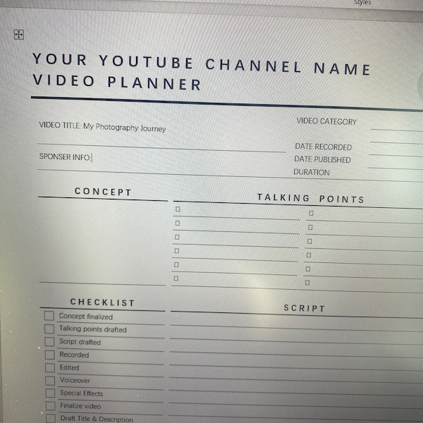 Youtube Planner, Video Planner, Social Media Content Calendar, EDITABLE ...